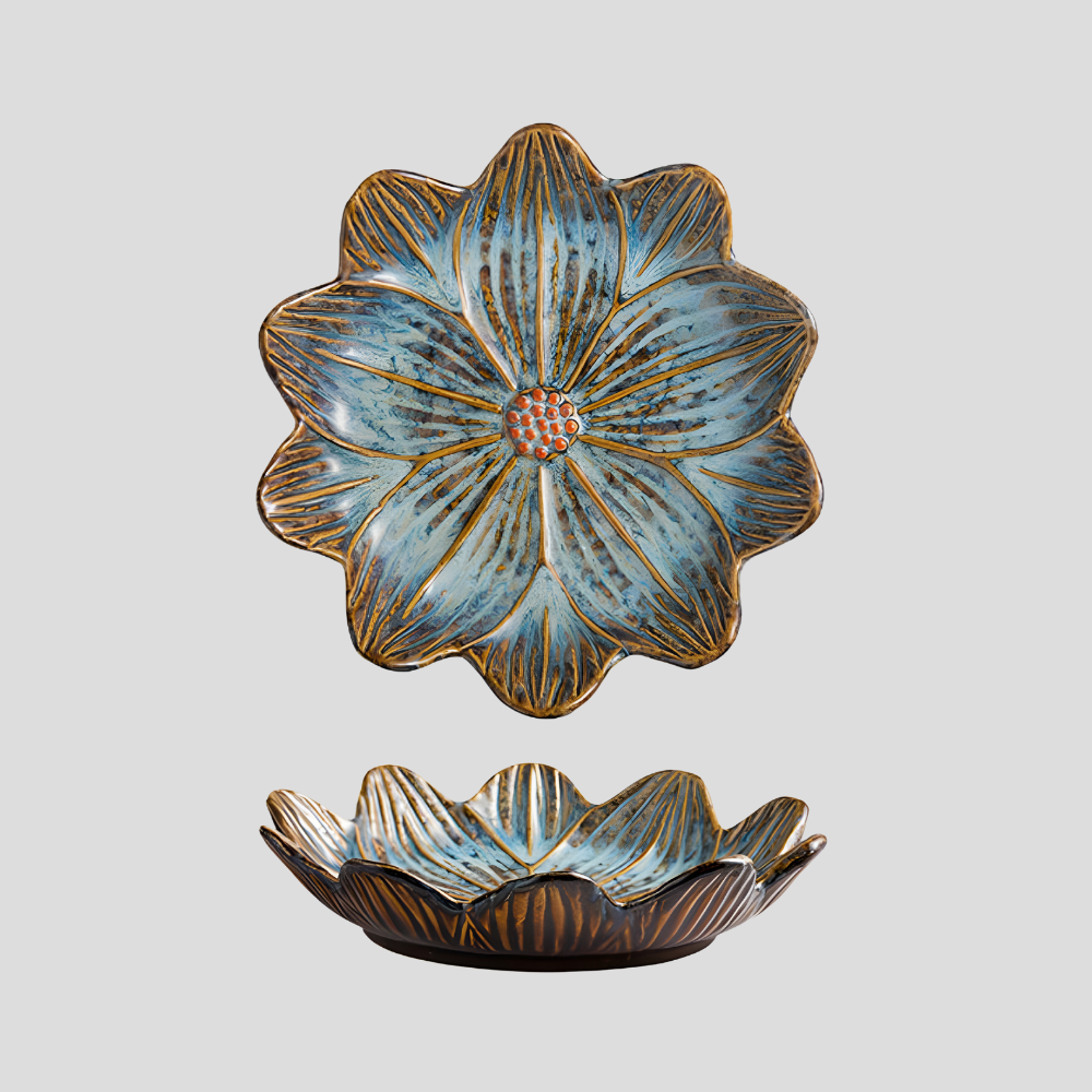 Flower-shaped handmade bowl with artistic lotus design – Crafty-Clayworks