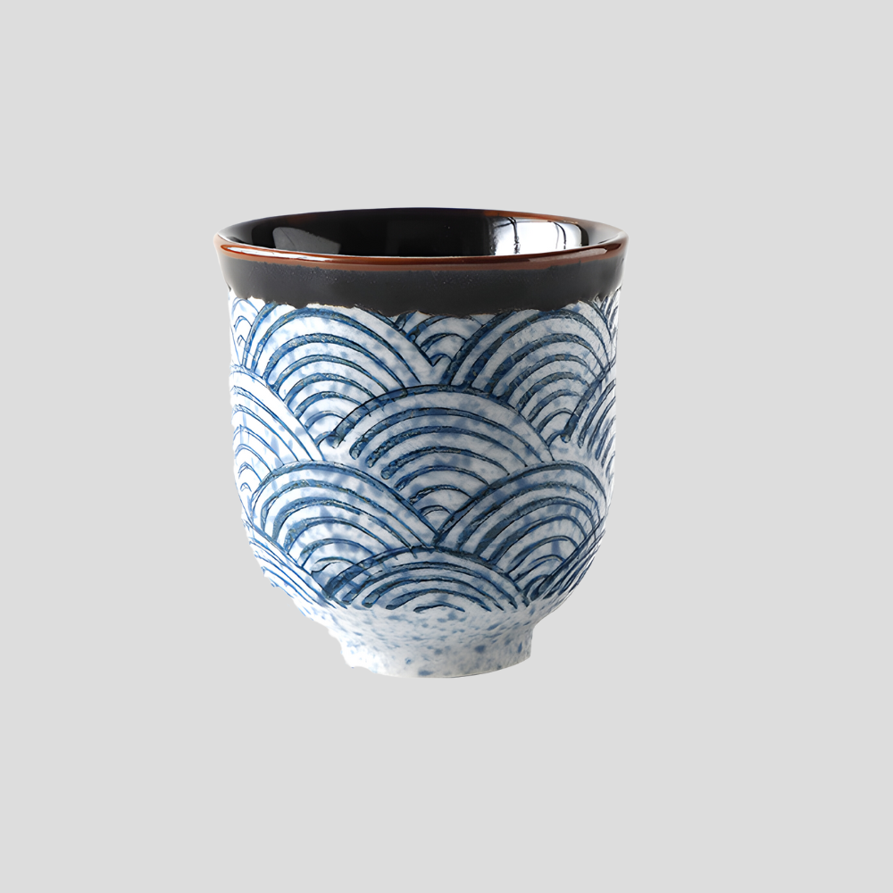 Handmade traditional Japanese teacup with ocean pattern - 6.8oz ...