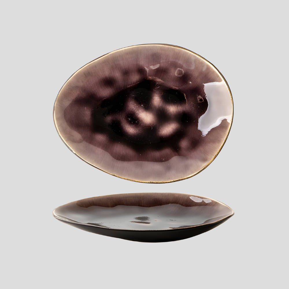 Handmade oval ceramic plate with purple cracked glazing – Crafty-Clayworks