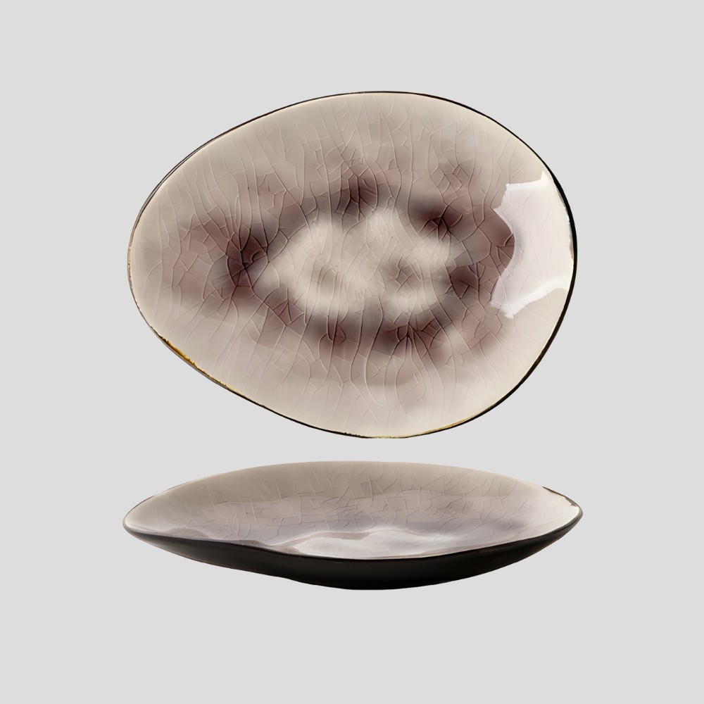 Handmade oval ceramic plate with grey cracked glazing – Crafty-Clayworks