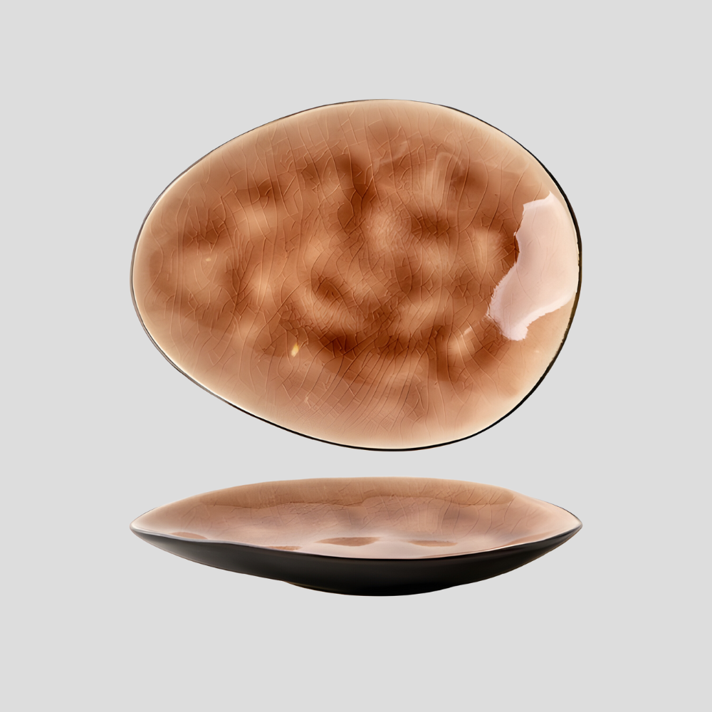 Handmade oval ceramic plate with orange cracked glazing – Crafty-Clayworks