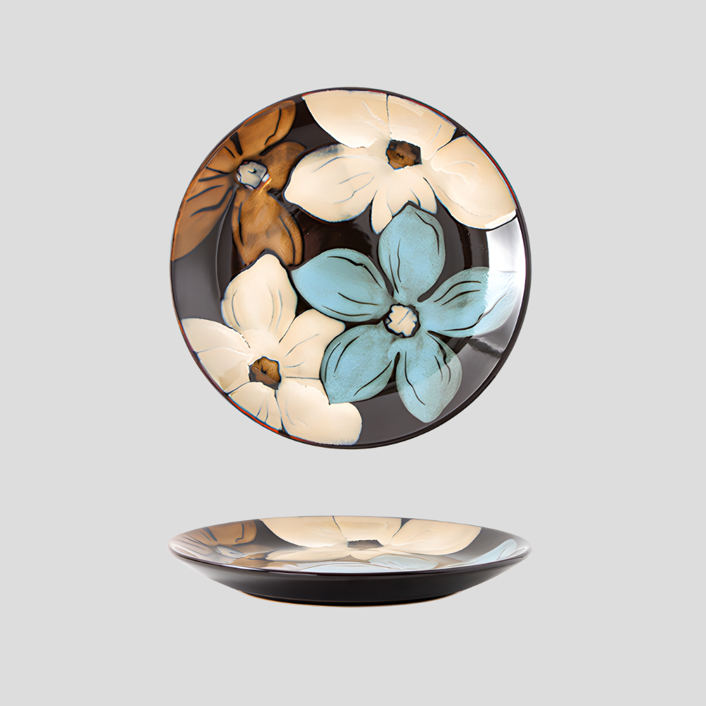 Hand-painted floral plate with colorful flower design – Crafty-Clayworks