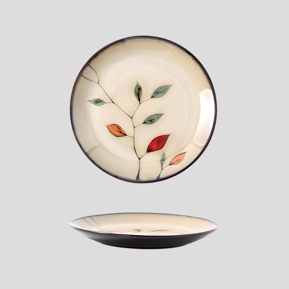 Hand-painted nature-inspired plate with colorful leaf design – Crafty ...