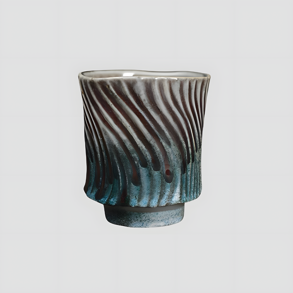 Handmade artistic cup with colorful zigzag pattern - 5oz – Crafty-Clayworks