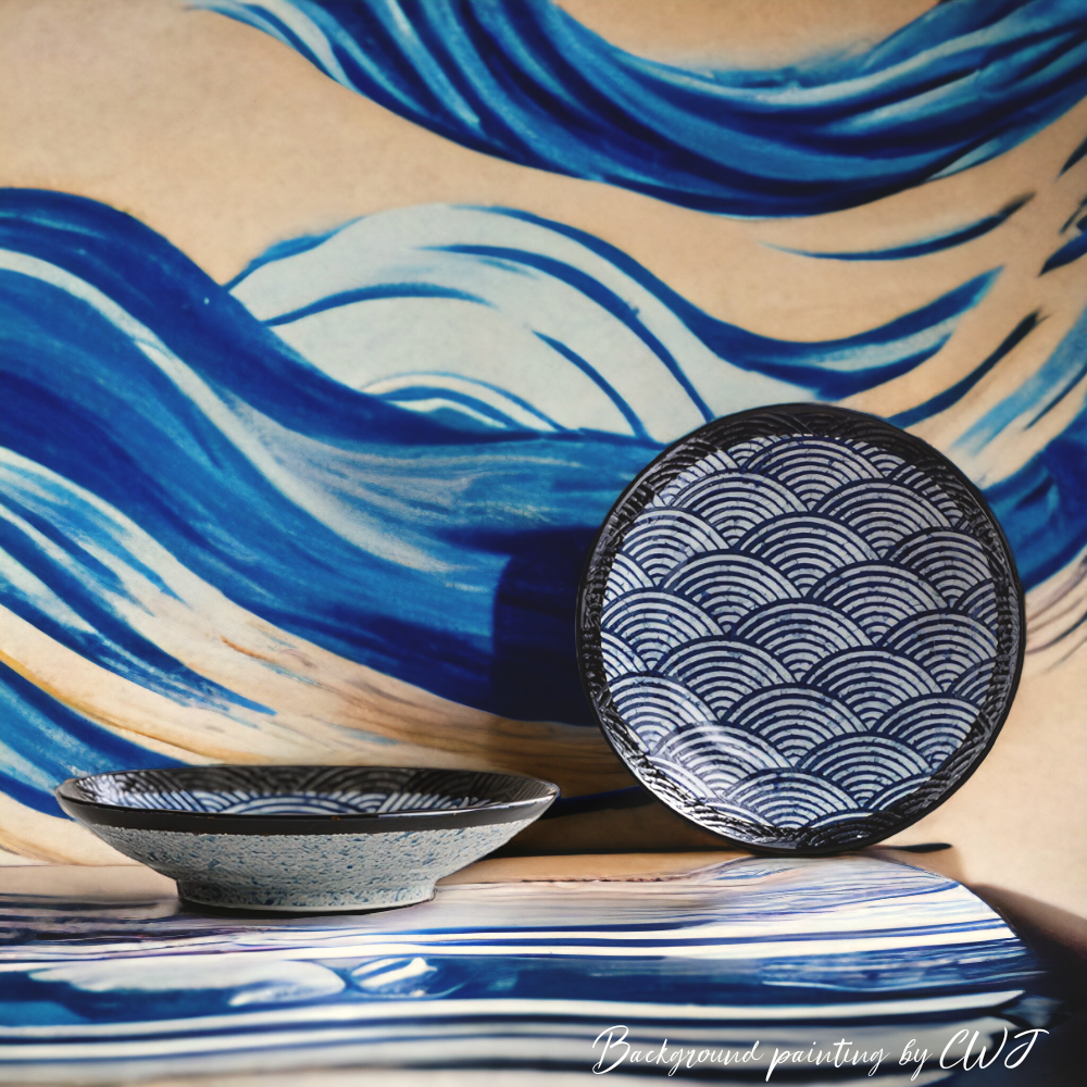 "Ocean Waves - 海の波" Handmade Ceramic Deep Plate | Japanese Design & 9in ...