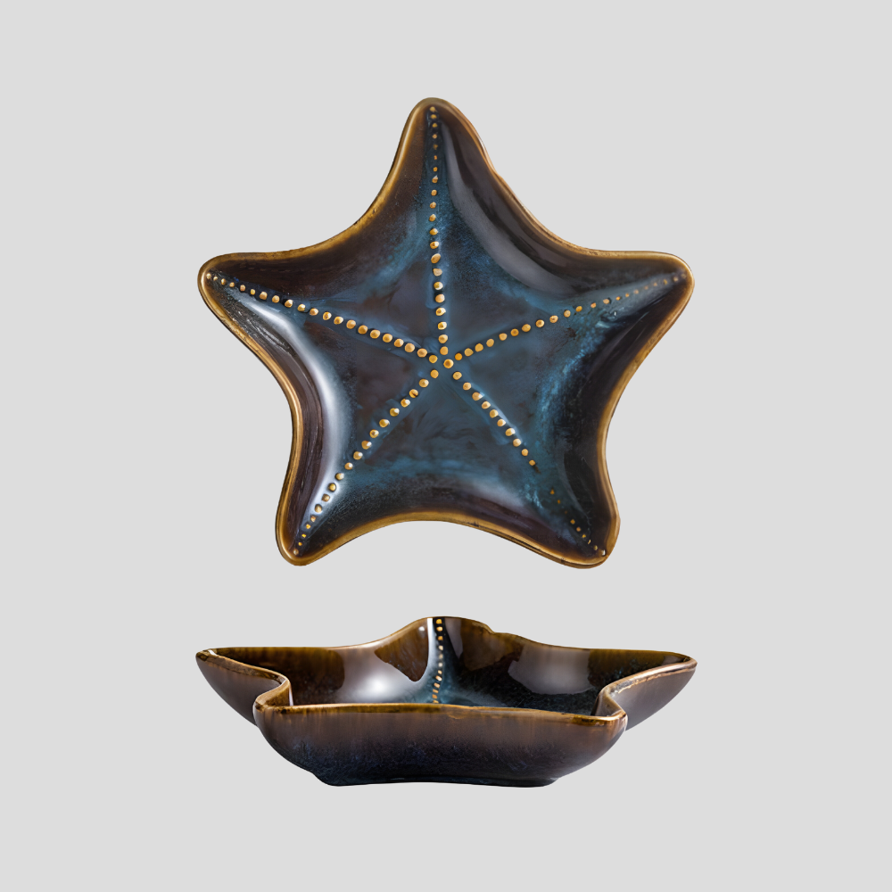 Handmade starfish bowl with blue and brown design – Crafty-Clayworks