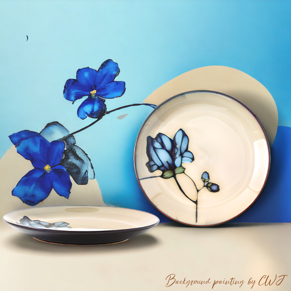 Hand-painted floral plate with blue artistic flower design – Crafty ...