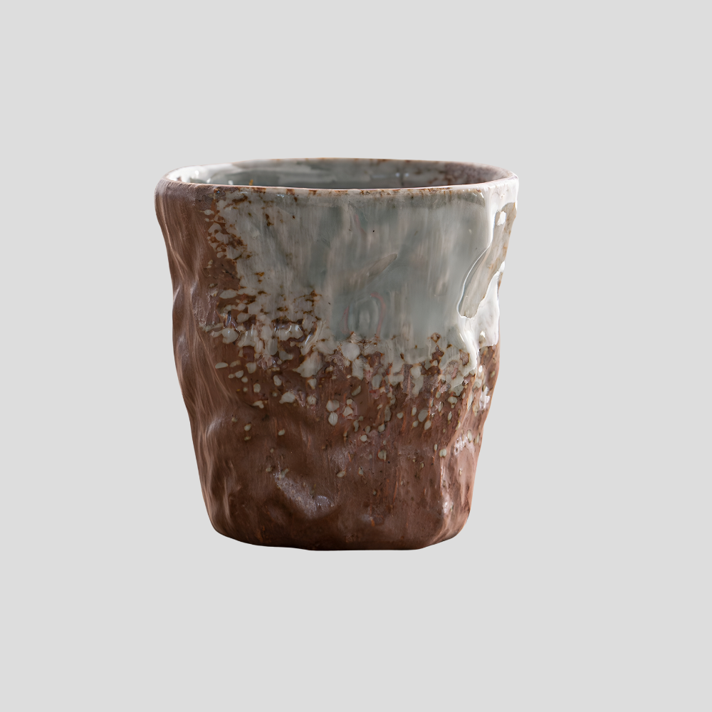 Handmade uneven ceramic cup with stone design - 5oz – Crafty-Clayworks
