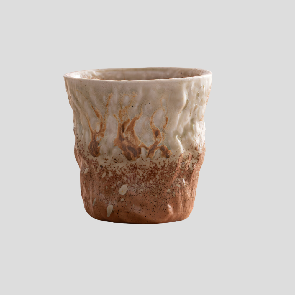 Handmade uneven ceramic cup with stone design - 5oz – Crafty-Clayworks