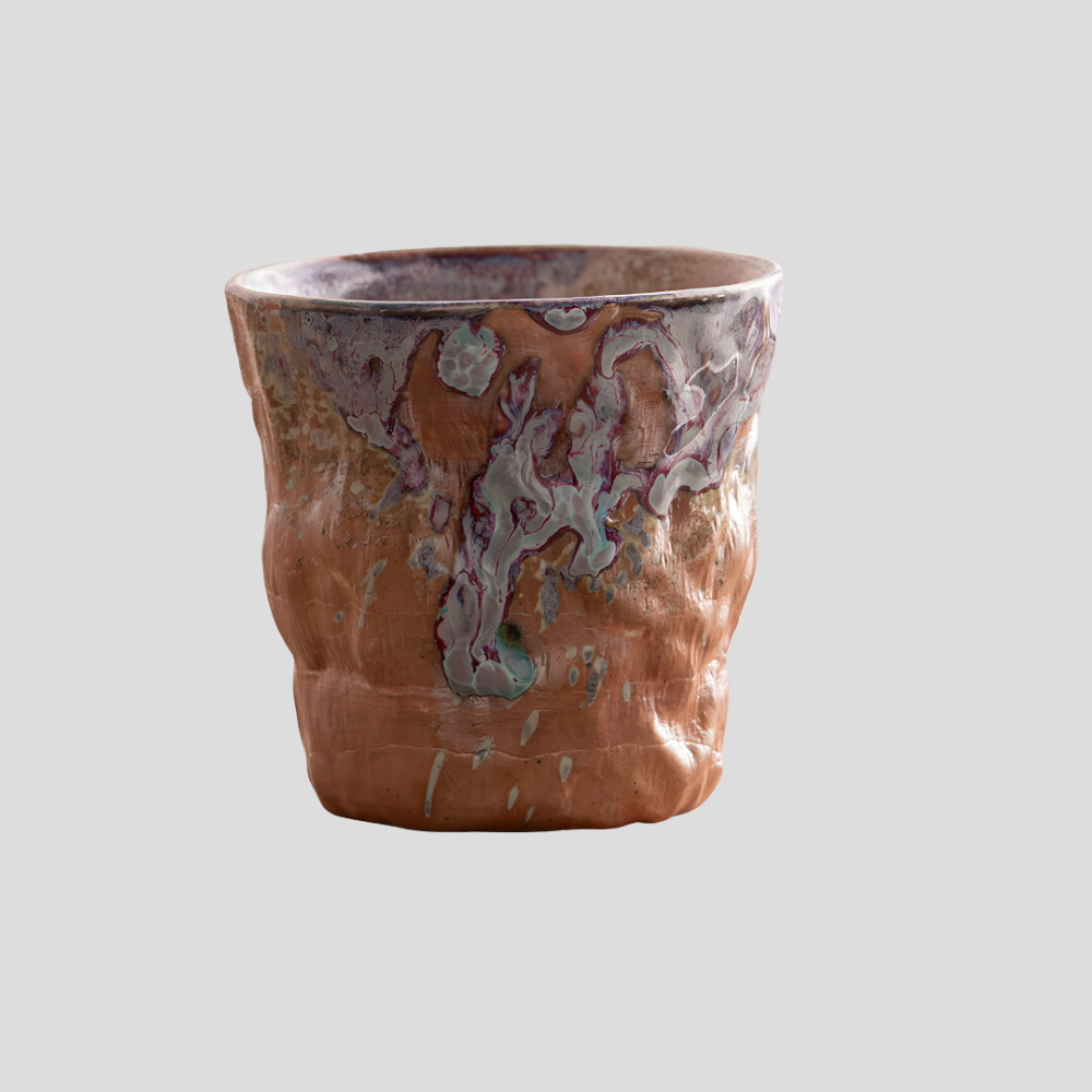 Handmade uneven ceramic cup with stone design - 5oz – Crafty-Clayworks