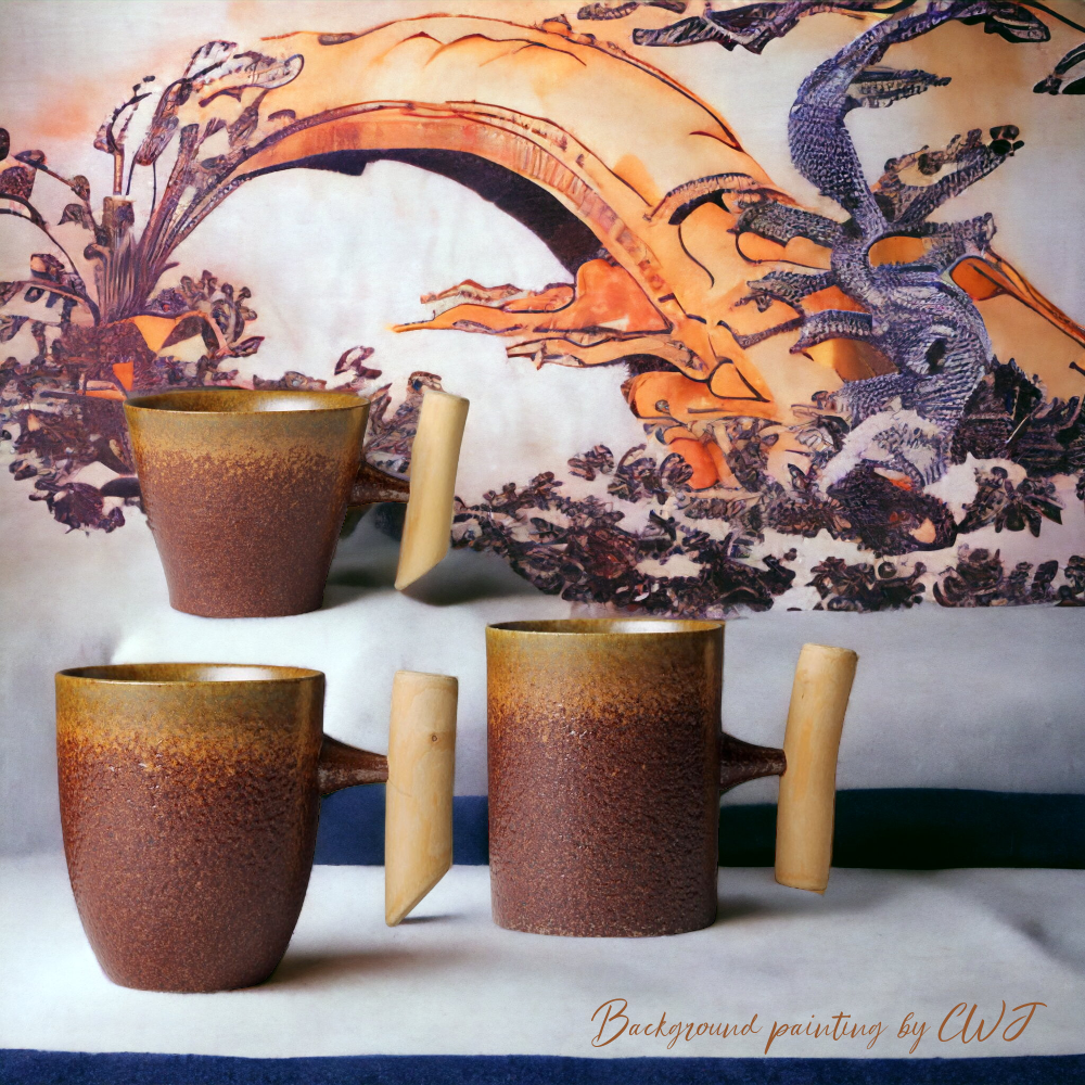Handmade Japanese mug with wooden handle - 12oz – Crafty-Clayworks