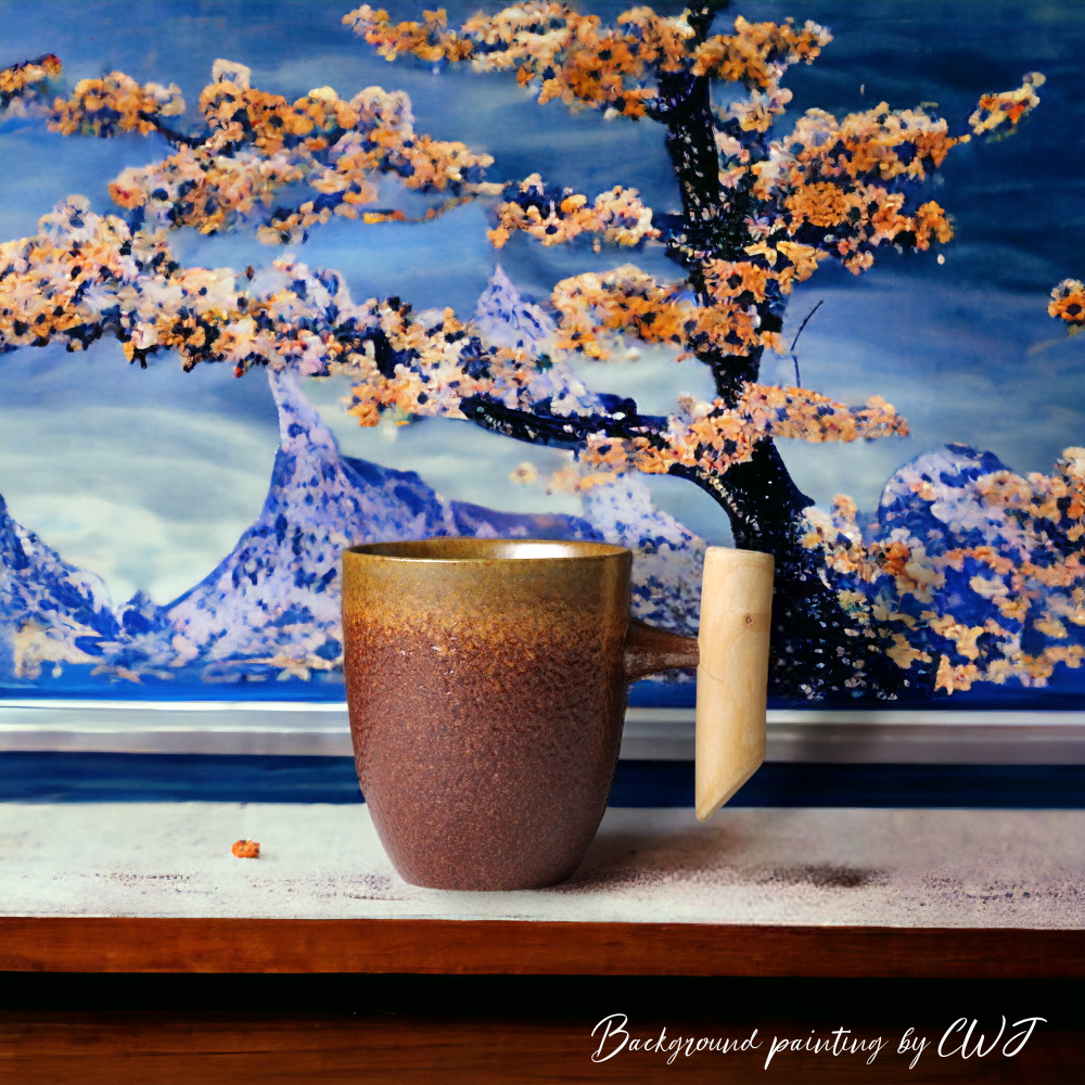 Handmade Japanese mug with wooden handle - 12oz – Crafty-Clayworks