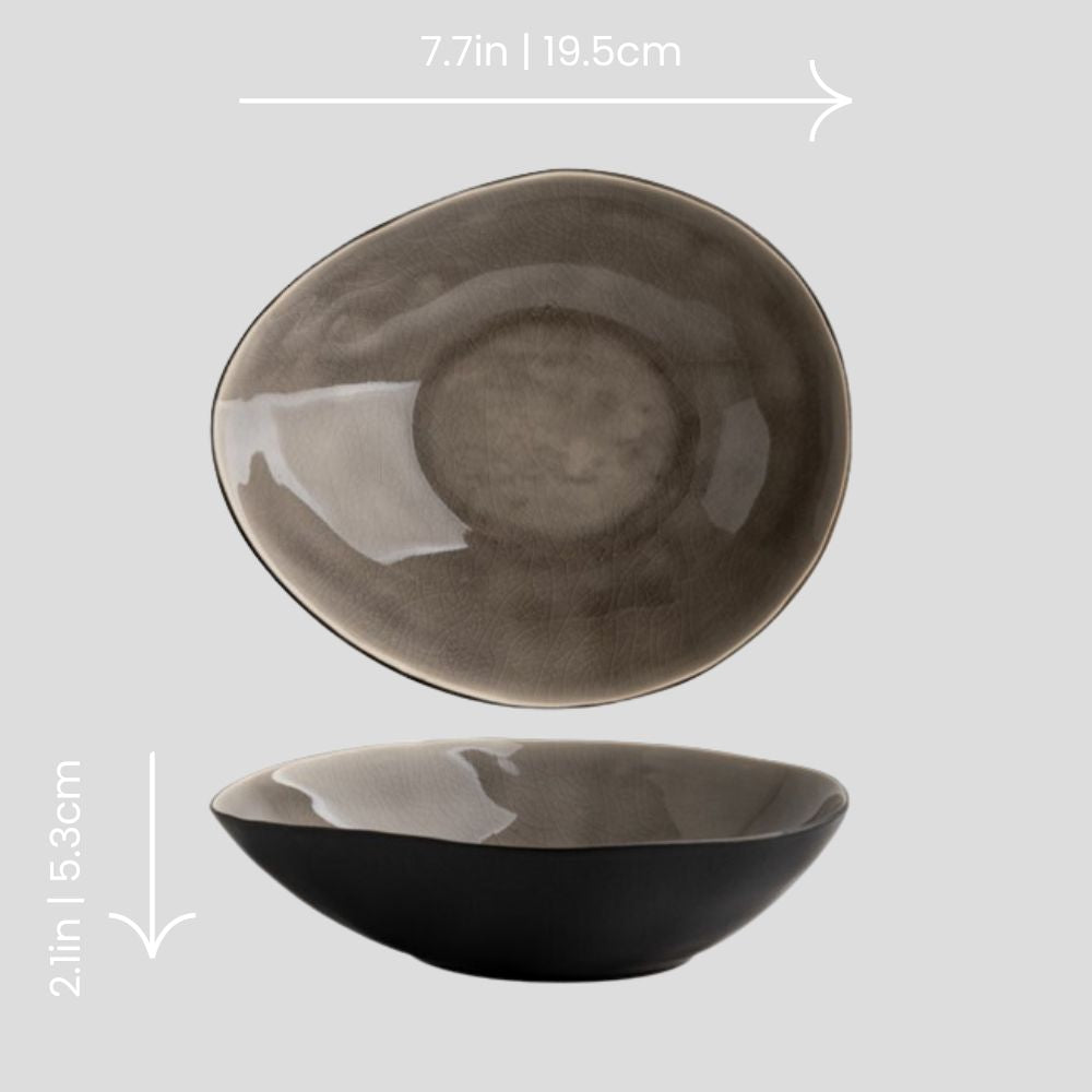 Handmade oval modern bowl with dark gray glazing – Crafty-Clayworks