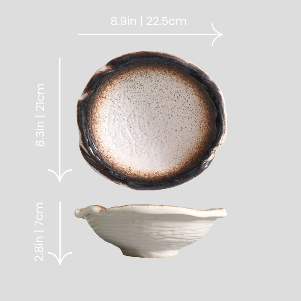 Handmade irregular bowl with beige and dark brown design – Crafty-Clayworks