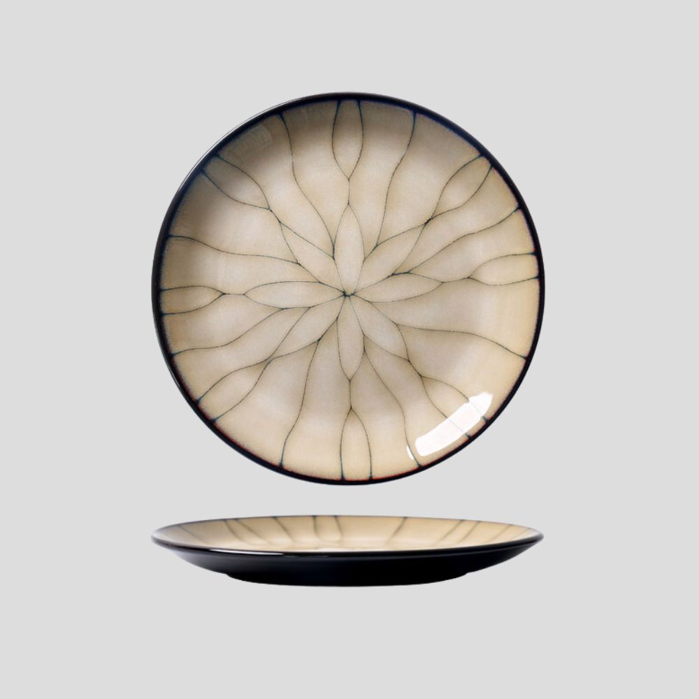 Handmade abstract plate with beige flower pattern – Crafty-Clayworks