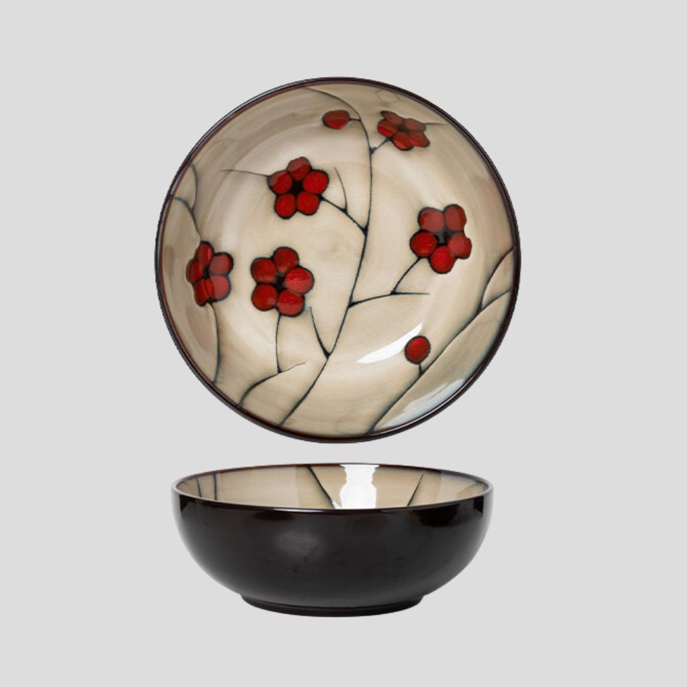 Hand-painted floral bowl with artistic red flower design – Crafty-Clayworks