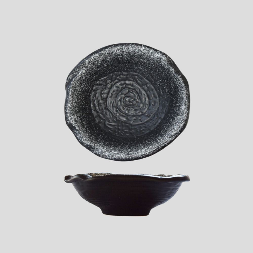 Handmade irregular bowl with silver and black design – Crafty-Clayworks